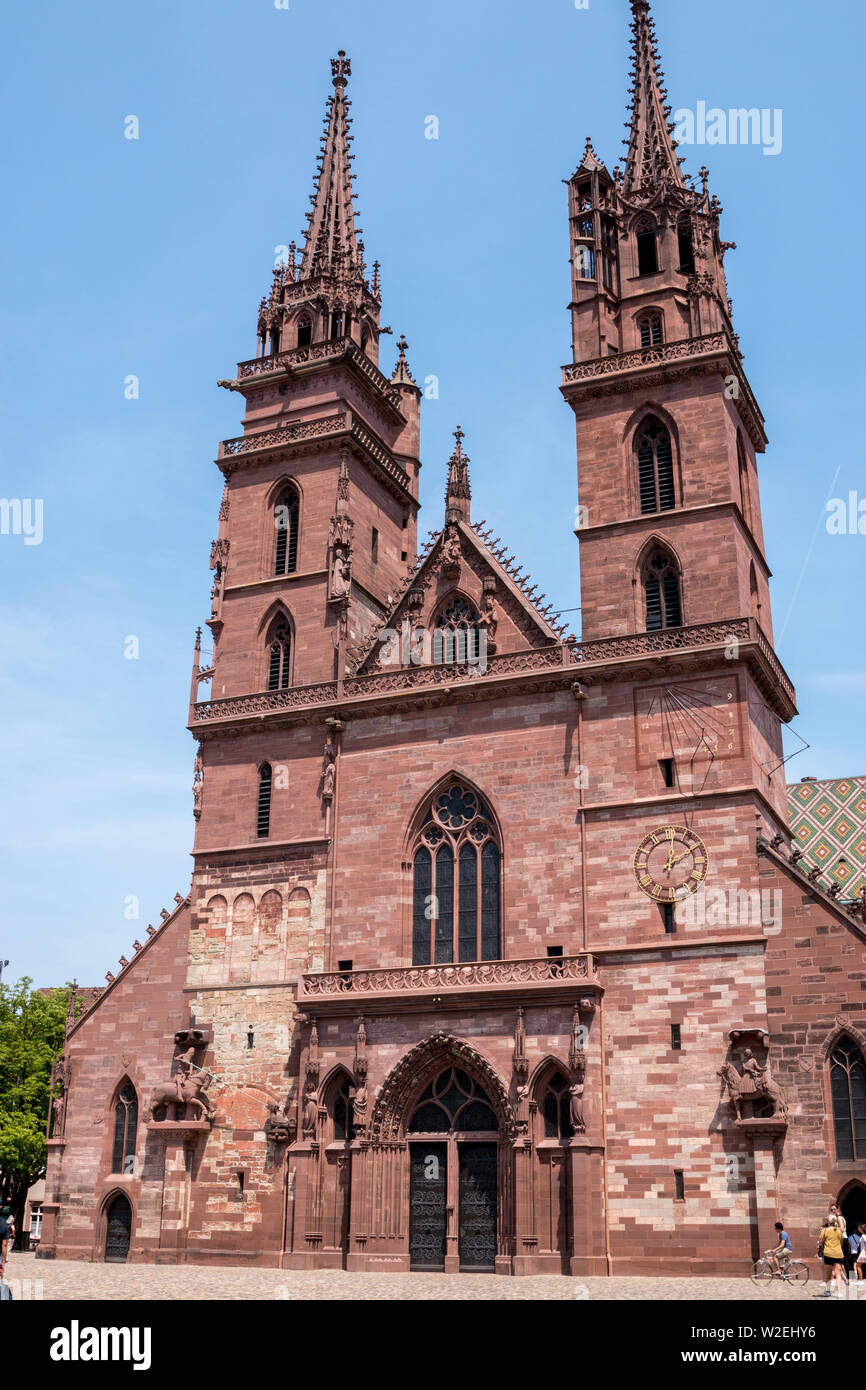 Basel, Switzerland - June 23, 2017: View on Basel Minster, is one of ...