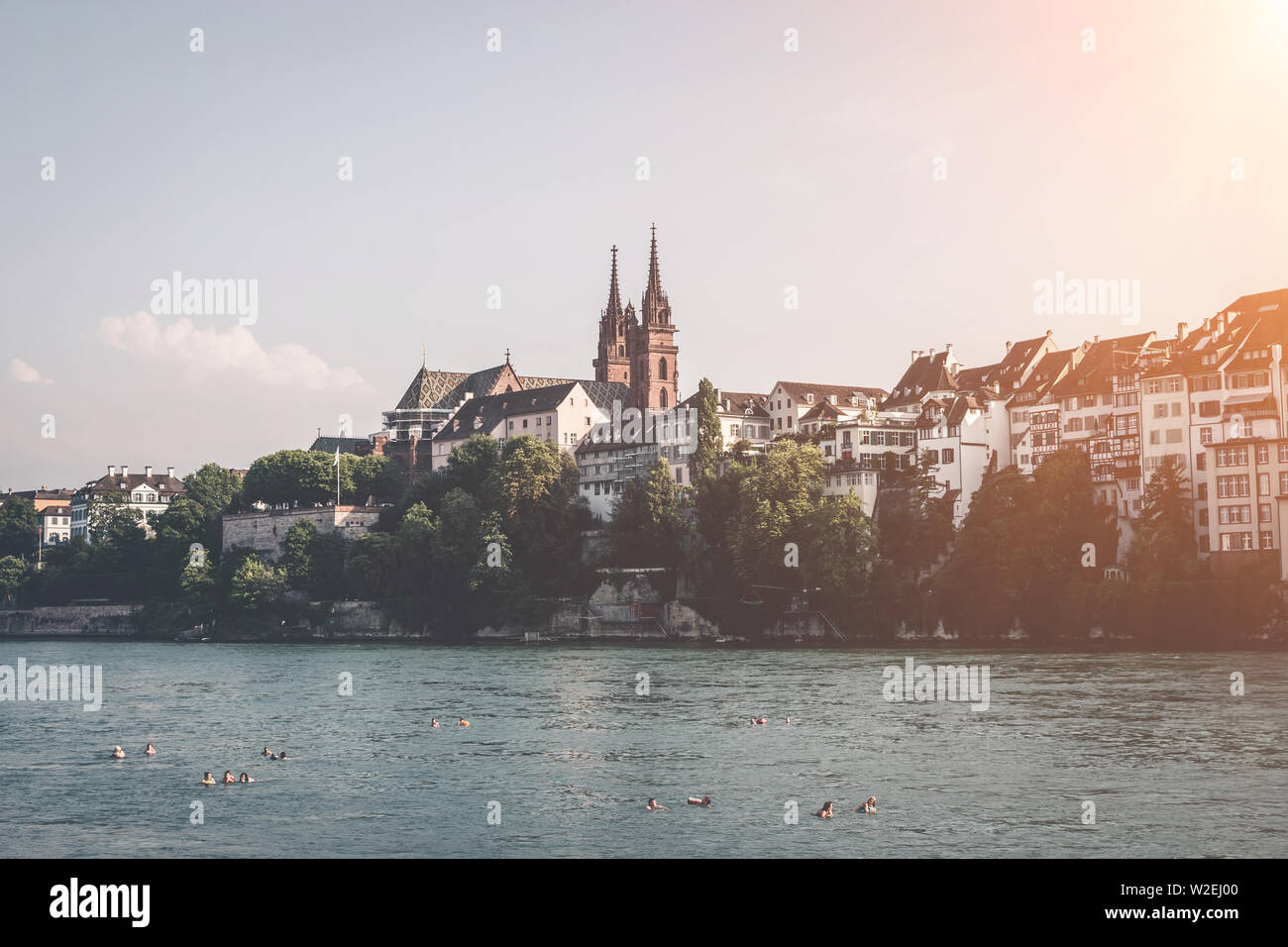 Basel, Switzerland - June 23, 2017: View on Basel city and river Rhine ...
