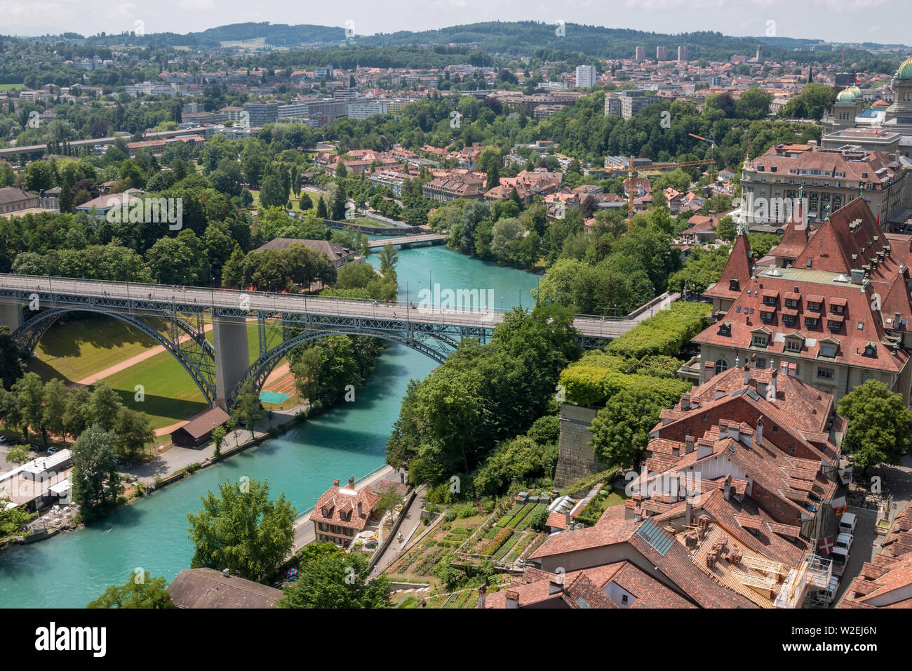 Aerial panorama of historic Bern city center from Bern Minster ...