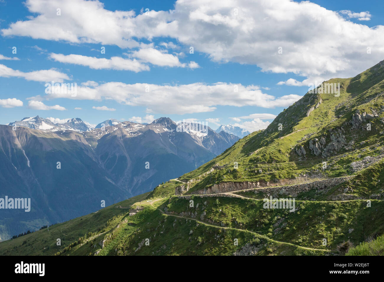 Panorama of mountains scene, route great Aletsch Glacier in national ...