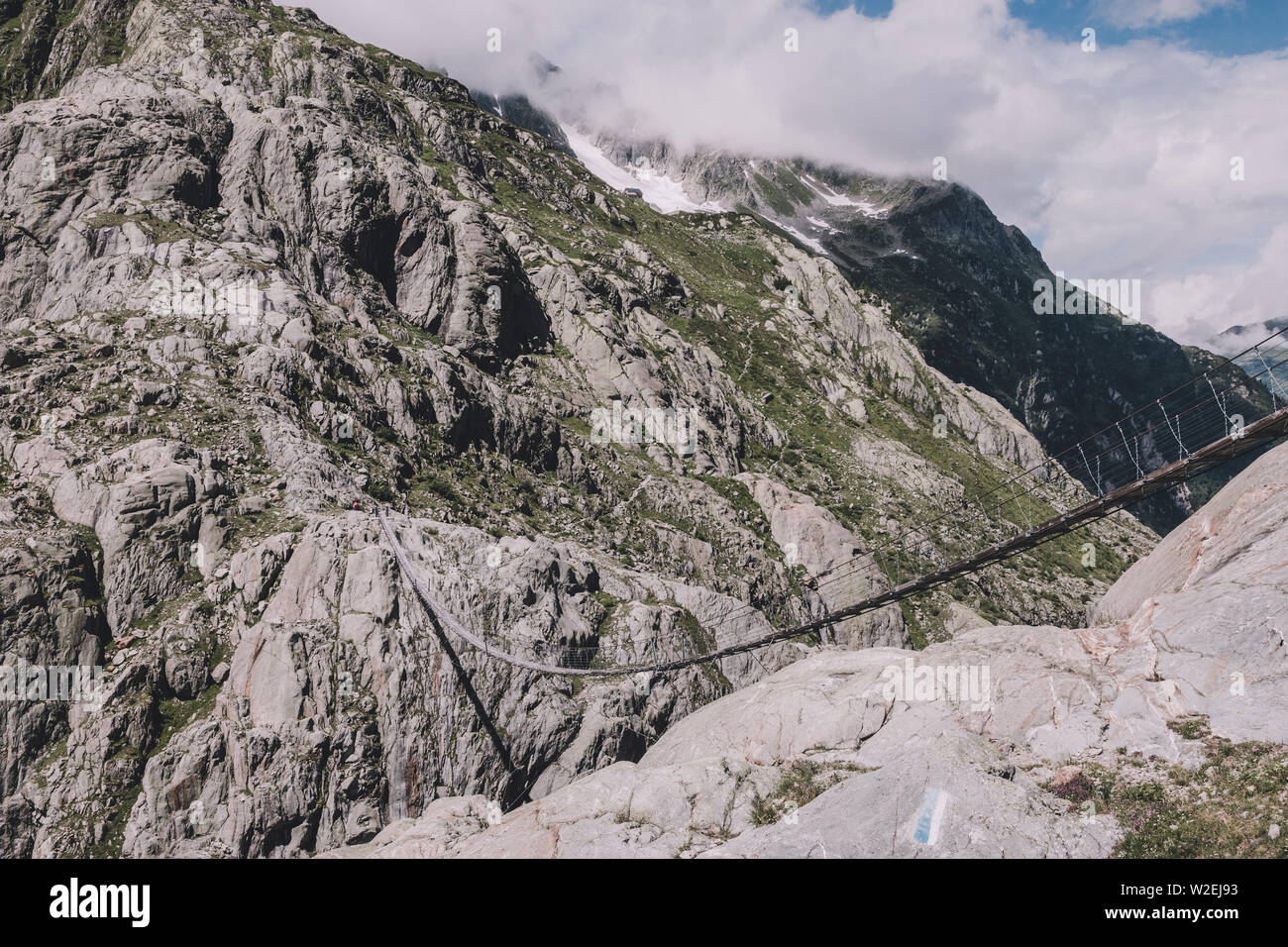 Panorama view of Trift Bridge in national park Switzerland, Europe ...