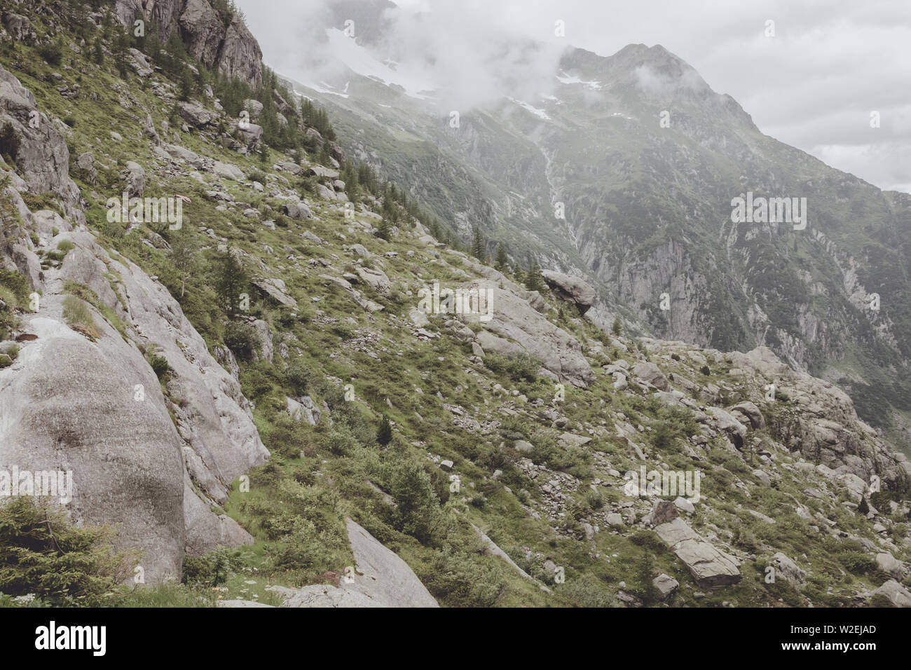 Panorama of mountains scene on route of Trift Bridge in national park ...