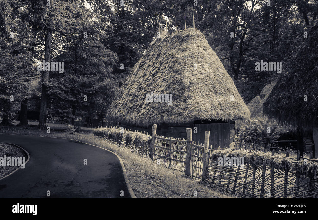 Old, small house, built in a traditional style, as people once realized ...