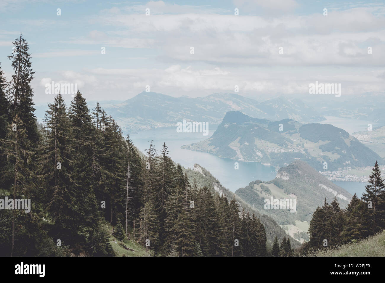 Panorama view of Lucerne lake and mountains scene in Pilatus of Lucerne ...