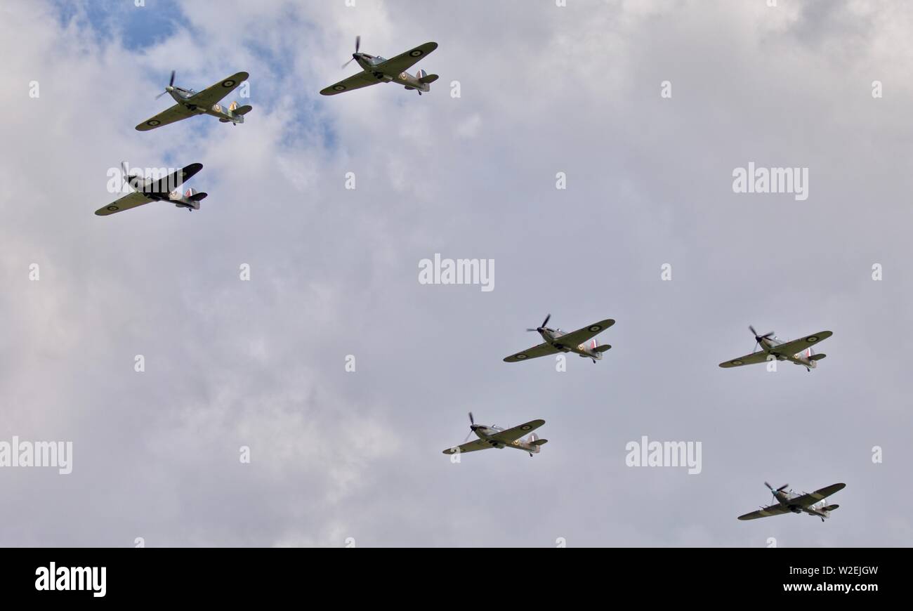 7 Hawker Hurricanes airborne together for the first time since 1946, at ...