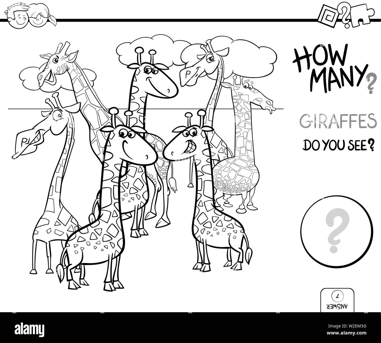 Black and White Illustration of Educational Counting Task for Children ...