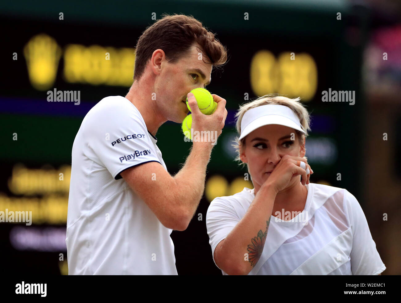 Jamie Murray and Bethanie Mattek-Sands in action during the mixed doubles on day seven of the ...
