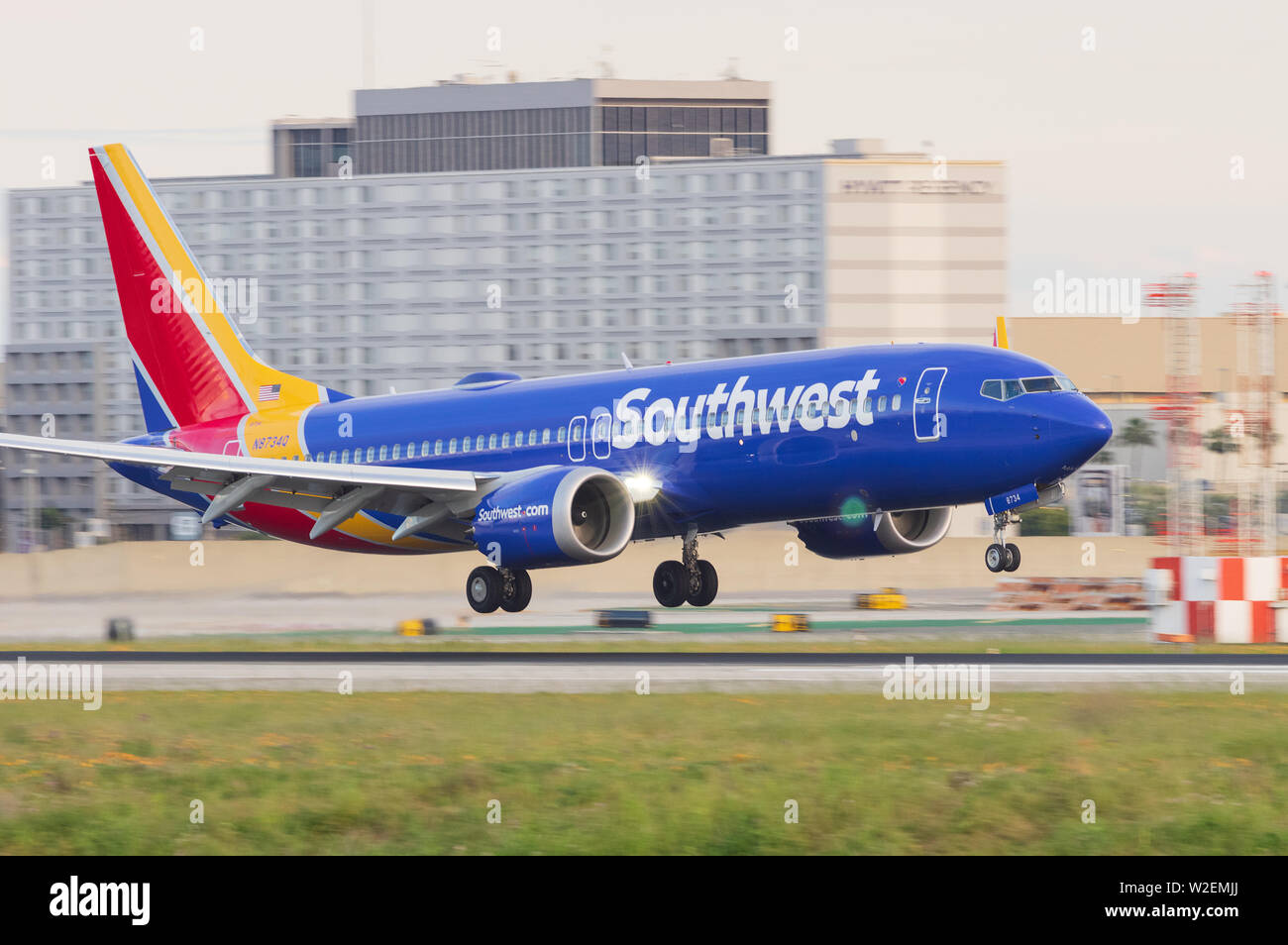 Southwest Airlines Boeing 737 jet shown touching down at the Los ...