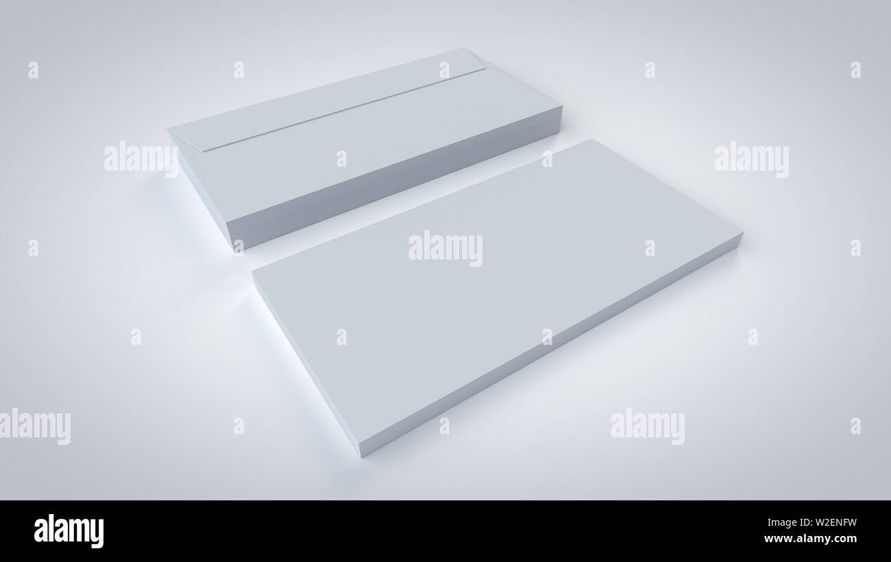 Blank DL envelope isolated on white with soft shadows closer view ...