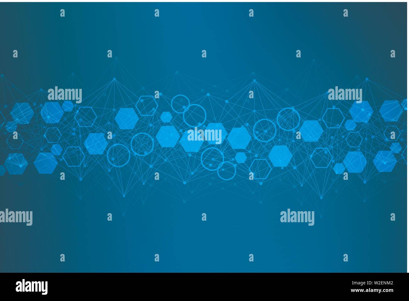 Science network pattern, connecting lines and dots. Technology hexagons structure or molecular ...