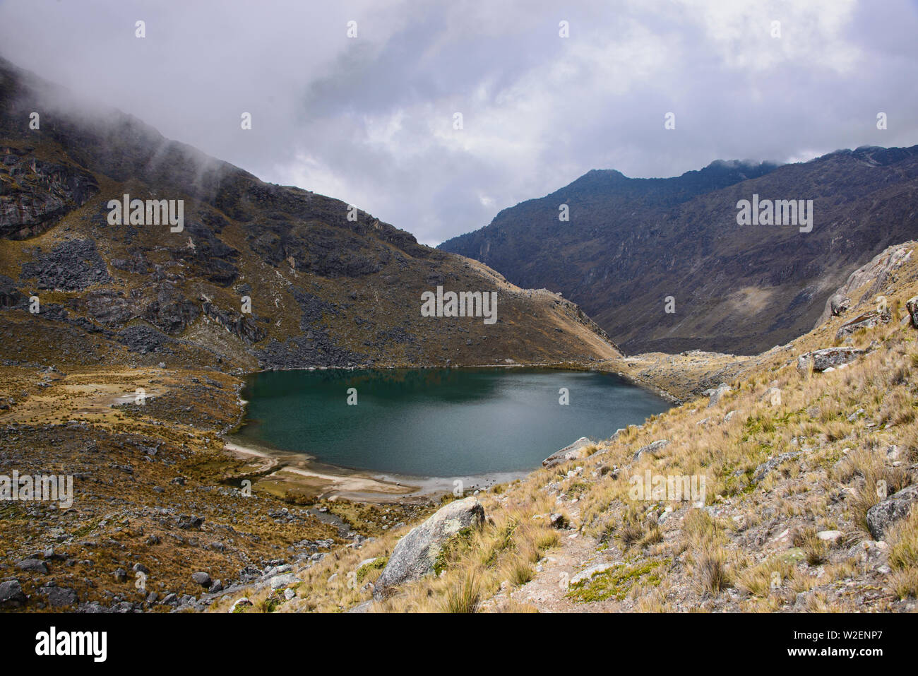 High alpine lake along the Cordillera Real mountain range, Bolivia ...