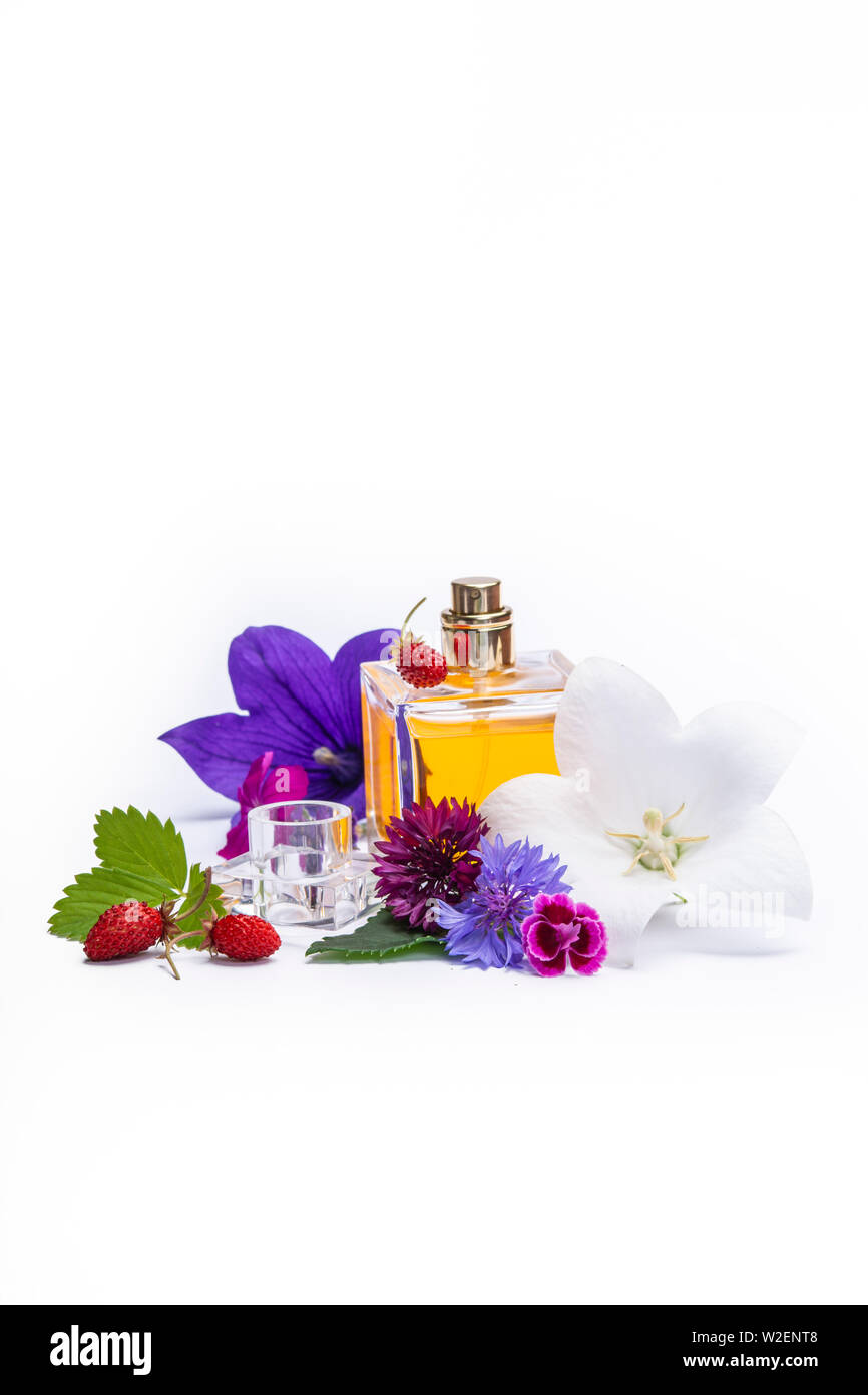 Creation of perfume essence, summer flowers sweet light fragrance ...