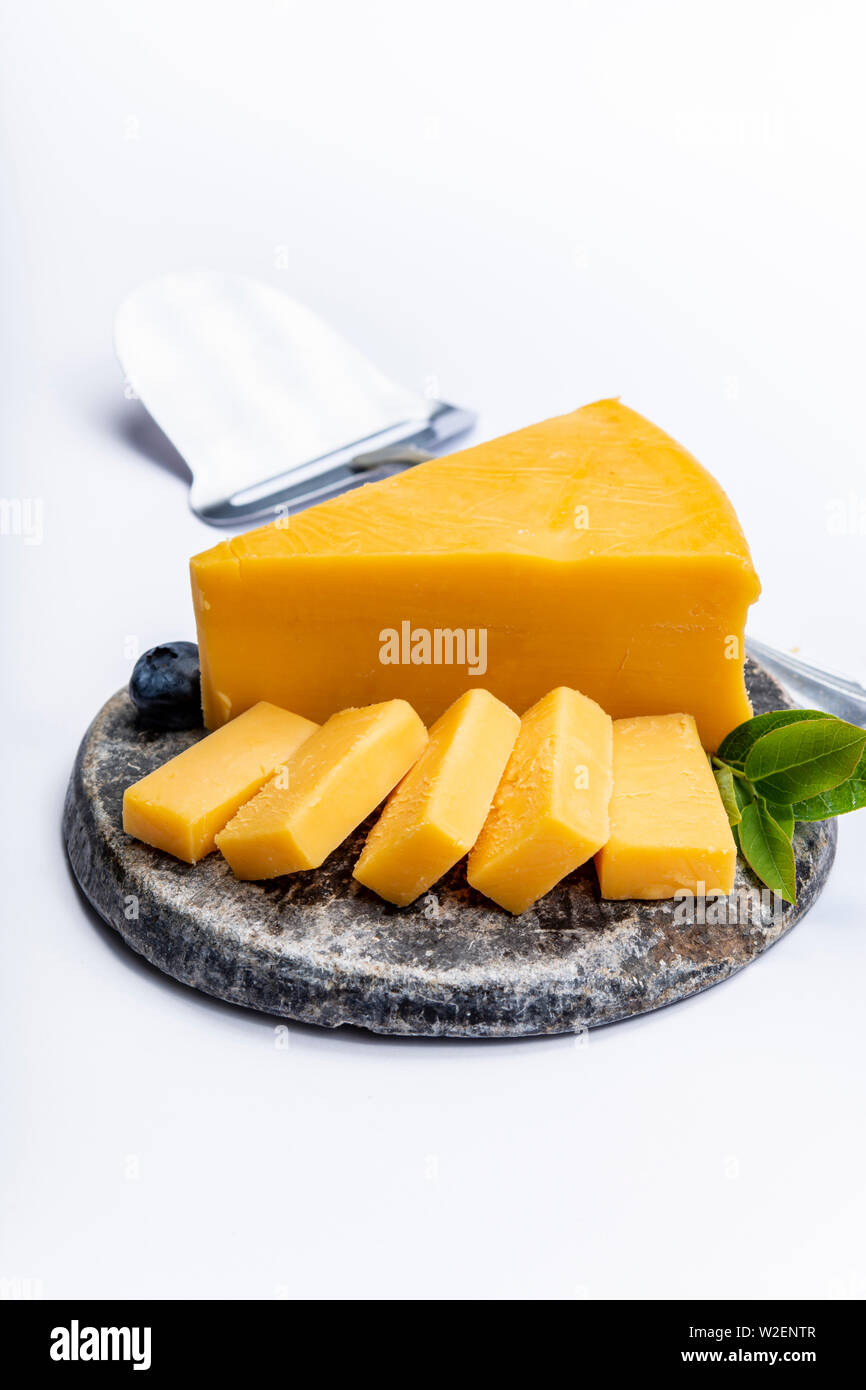 Cheddar cheese collection, piece of yellow Cheddar cheese made from cow ...