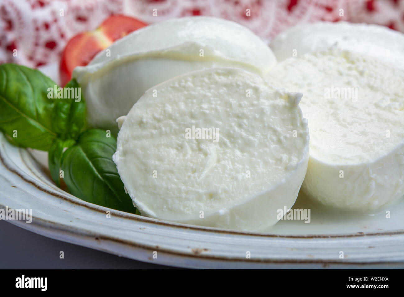 Italian soft cheese mozzarella, white cheese made from cow or buffalo ...