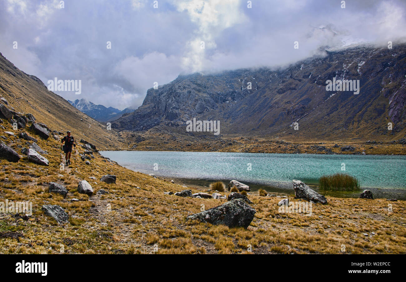 Trekking across the Cordillera Real mountain range, Bolivia Stock Photo ...