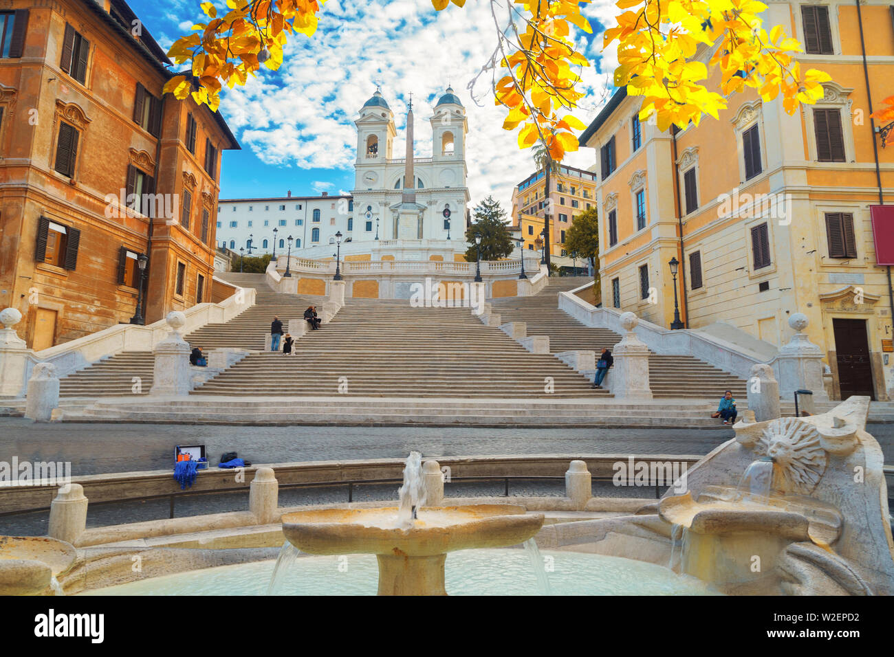 view of famous Spanish Steps with fountain, Rome, Italy at fall Stock ...
