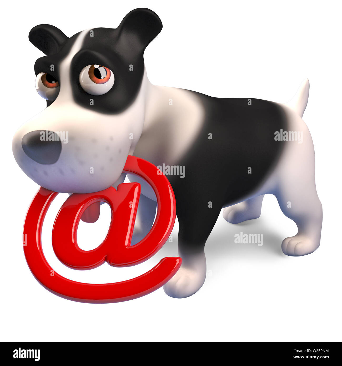 Technically minded puppy dog holds an email symbol in his mouth, 3d ...