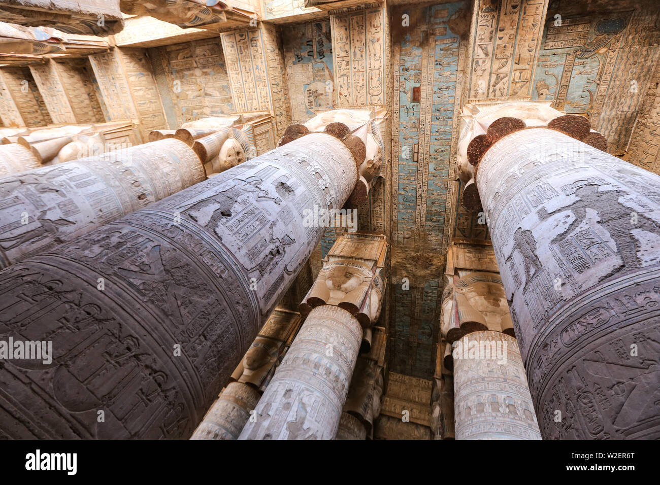 Columns in Denderah Temple, Qena Town, Egypt Stock Photo - Alamy