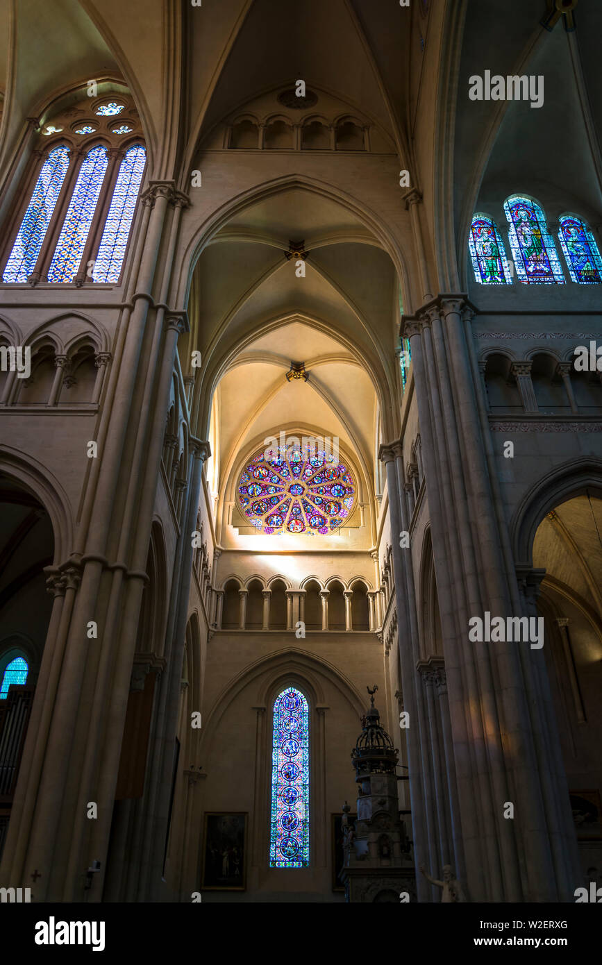 Rose window in the transept of the Lyon Cathedral, The cathedral is ...