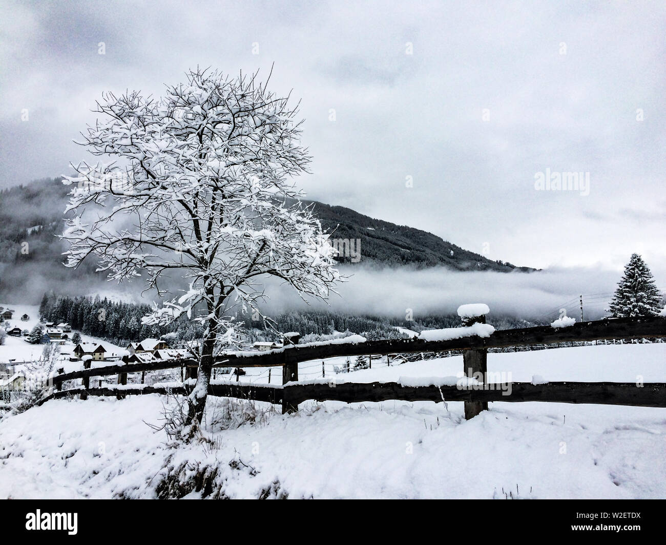 Austria. Winter morning in Austria. Famous resort in Alp mountain range ...