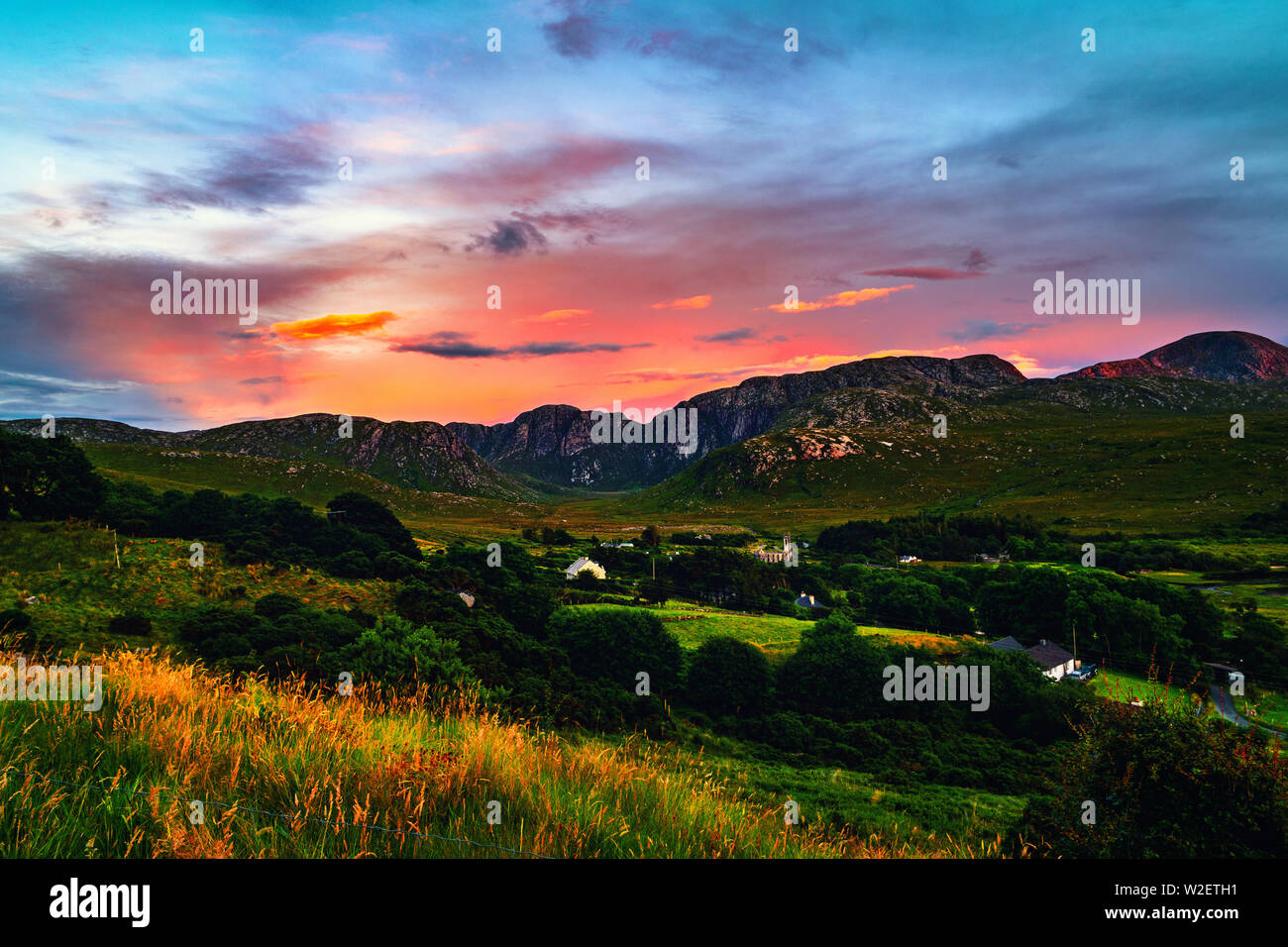 Donegal, Ireland. Landscape in Dunlewey with abandoned church in ...