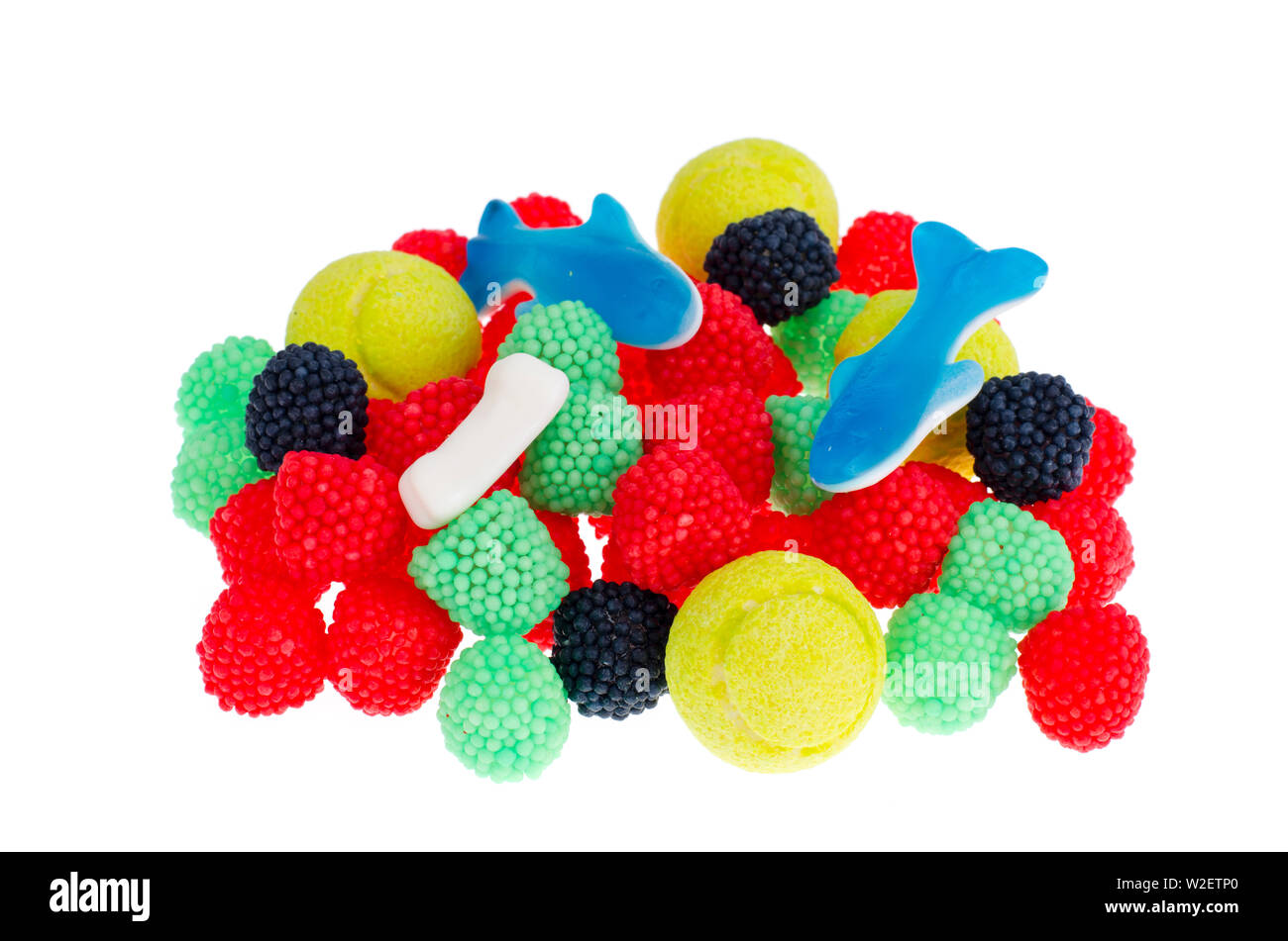 Sweet chewy color candies isolated on white background Stock Photo - Alamy