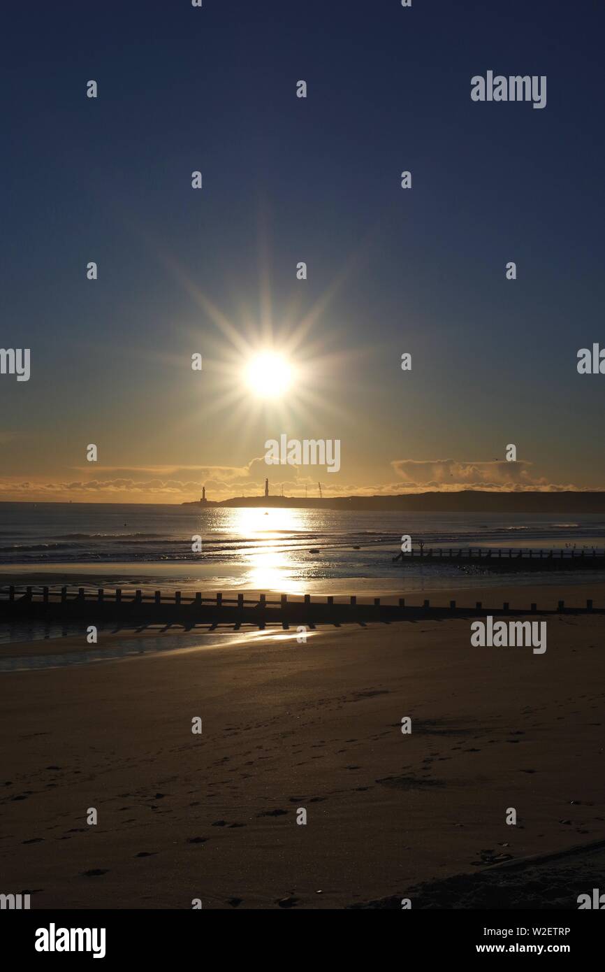 Sunny Winters Morning over Aberdeen Beach, with Girdle Ness Lighthouse ...