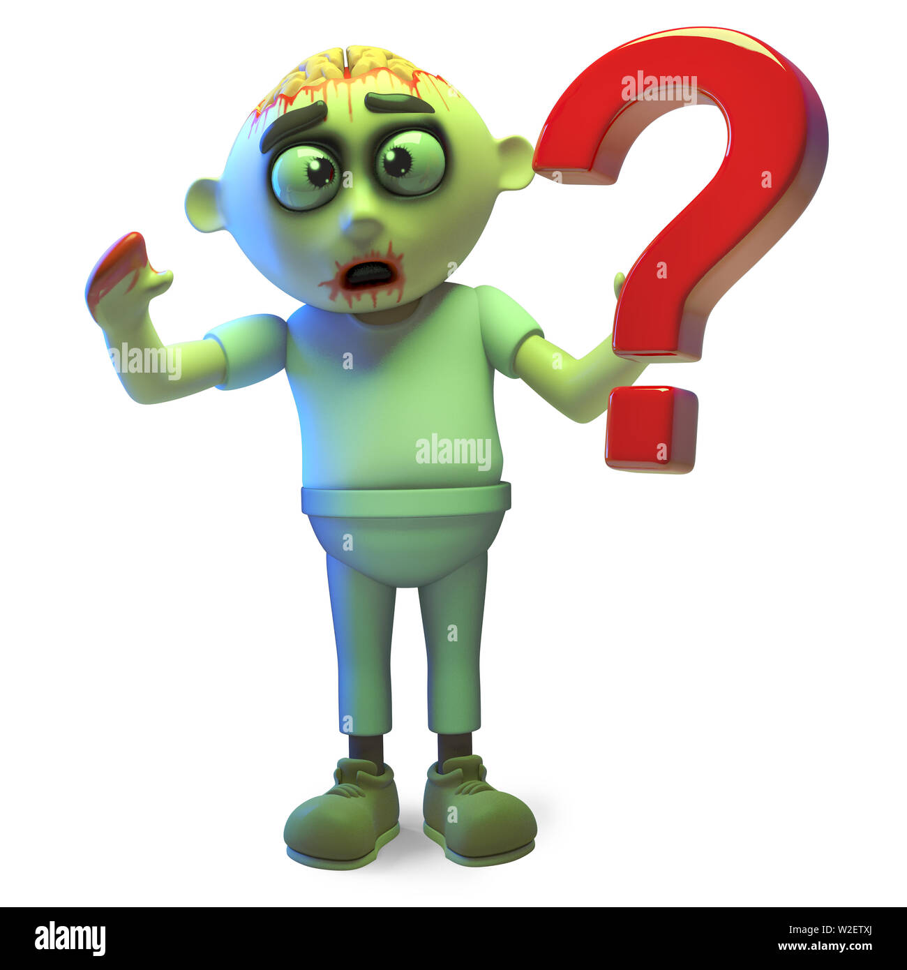 Mysterious zombie monster holding a question mark, 3d illustration ...
