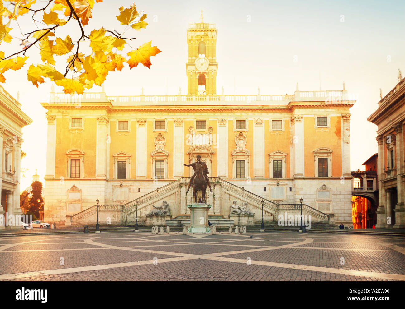Campidoglio square at sunrise, Capitoline hill in Rome, Italy at fall ...