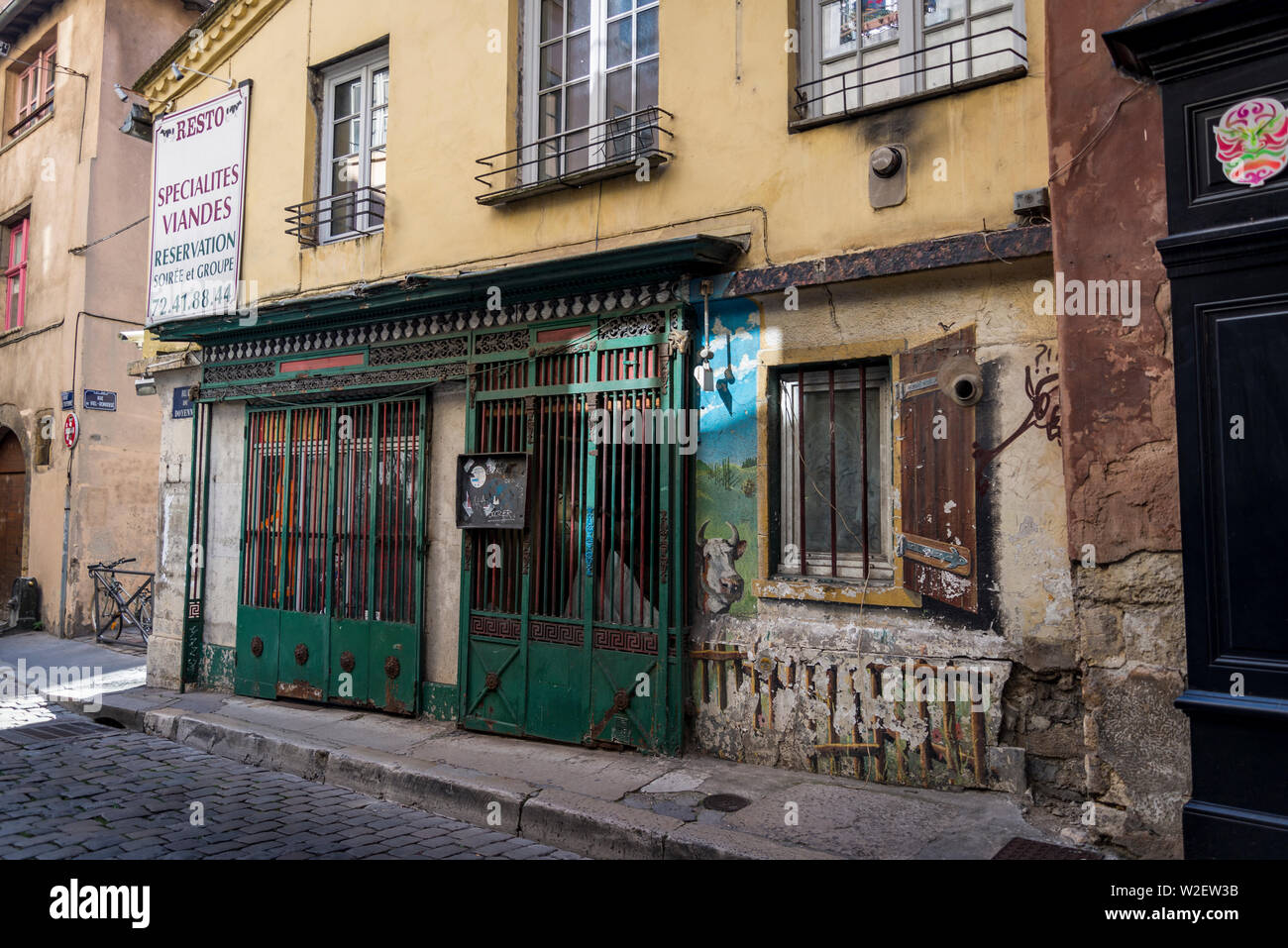 Crumbling facade in Vieux Lyon or Old Lyon, one of Europe’s most ...