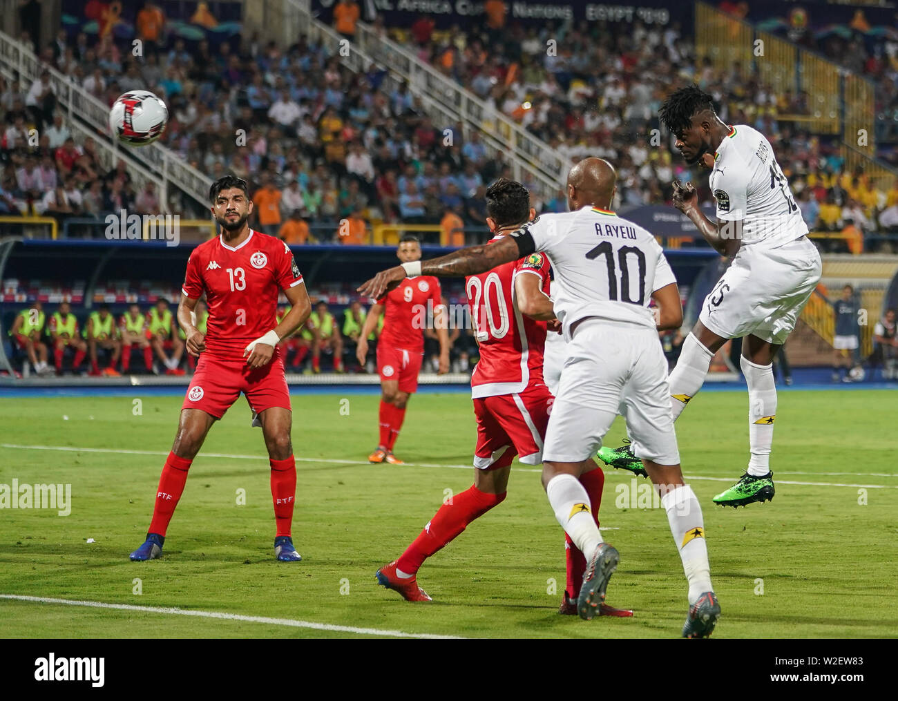 FRANCE OUT July 8, 2019: Nuhu Adams Kasim of Ghana heading on goal ...