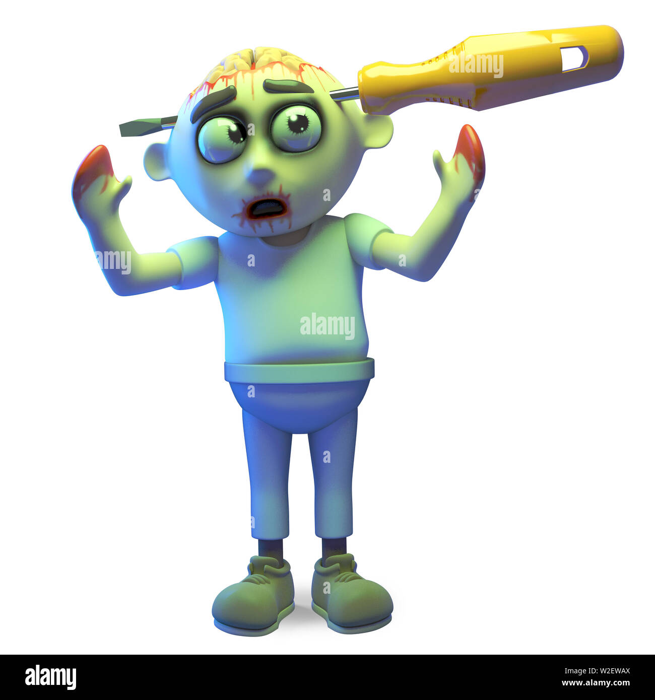 Poor zombie monster has had an accident with a screwdriver, 3d ...