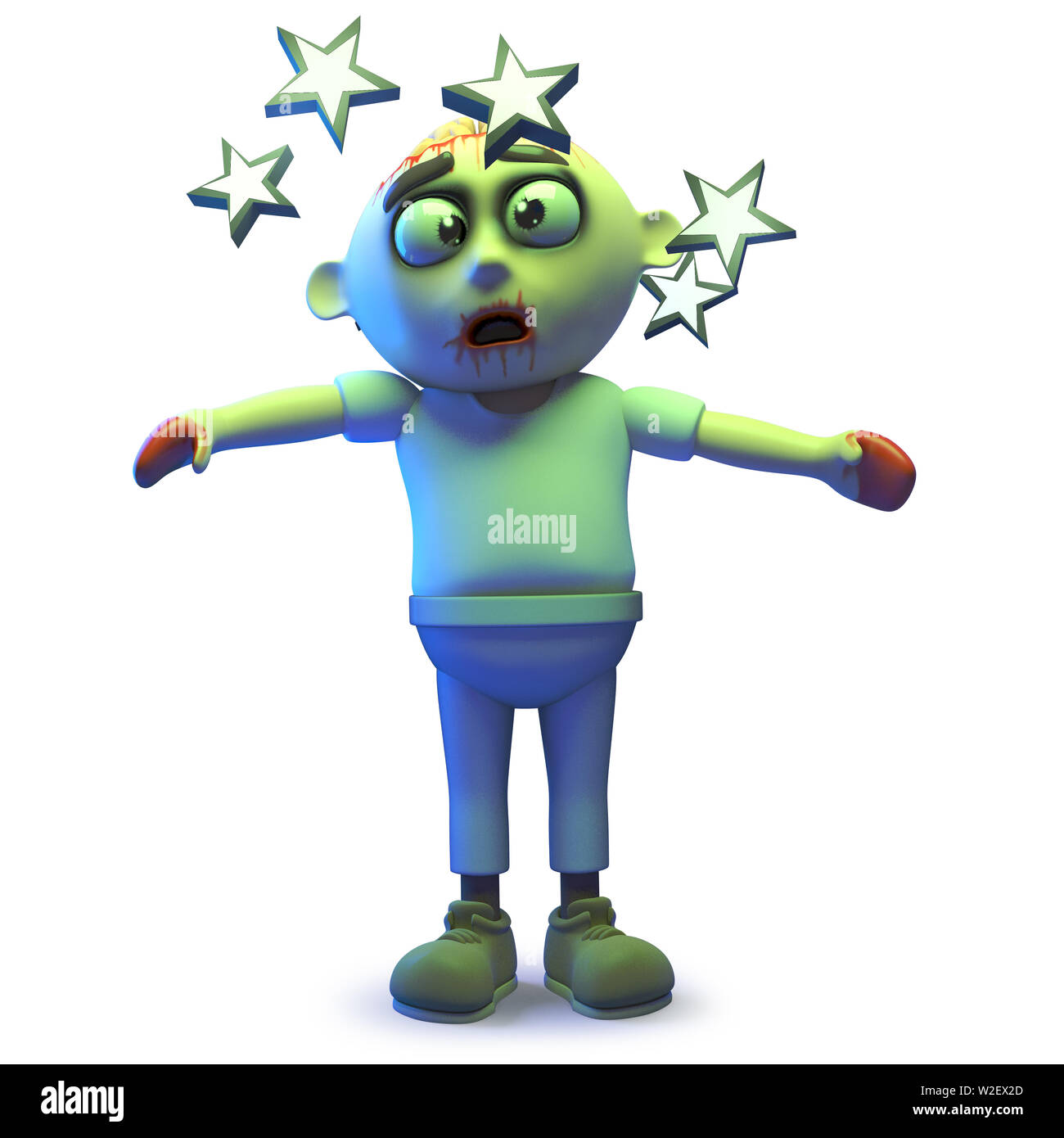 Cartoon undead zombie monster is so dizzy he sees stars, 3d ...