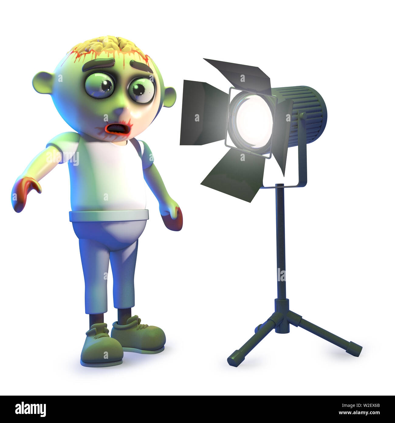 Funny cartoon undead zombie monster with studio light, 3d illustration ...