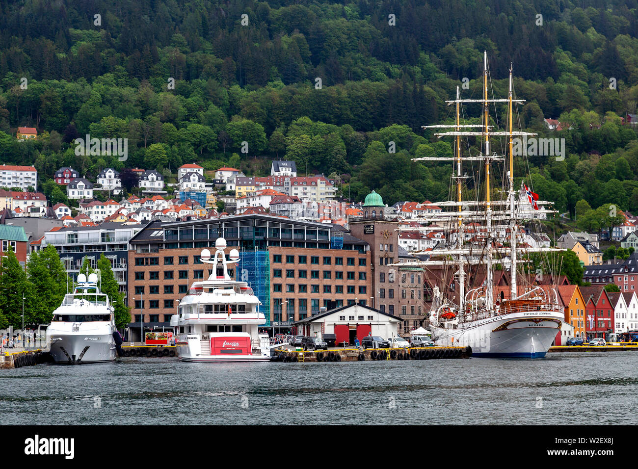 Tall ship Statsraad Lehmkuhl and two super yachts, Forever One and Reef ...