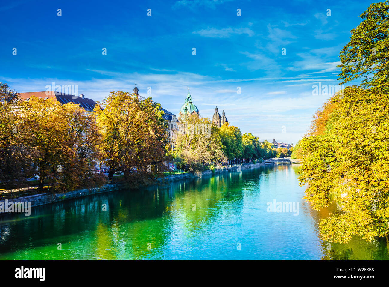 Beautiful natural landcape of Isar river in Munich, Germany Stock Photo ...