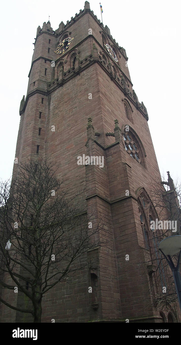 The Old Steeple, Dundee, Scotland. View looking up north east corner ...