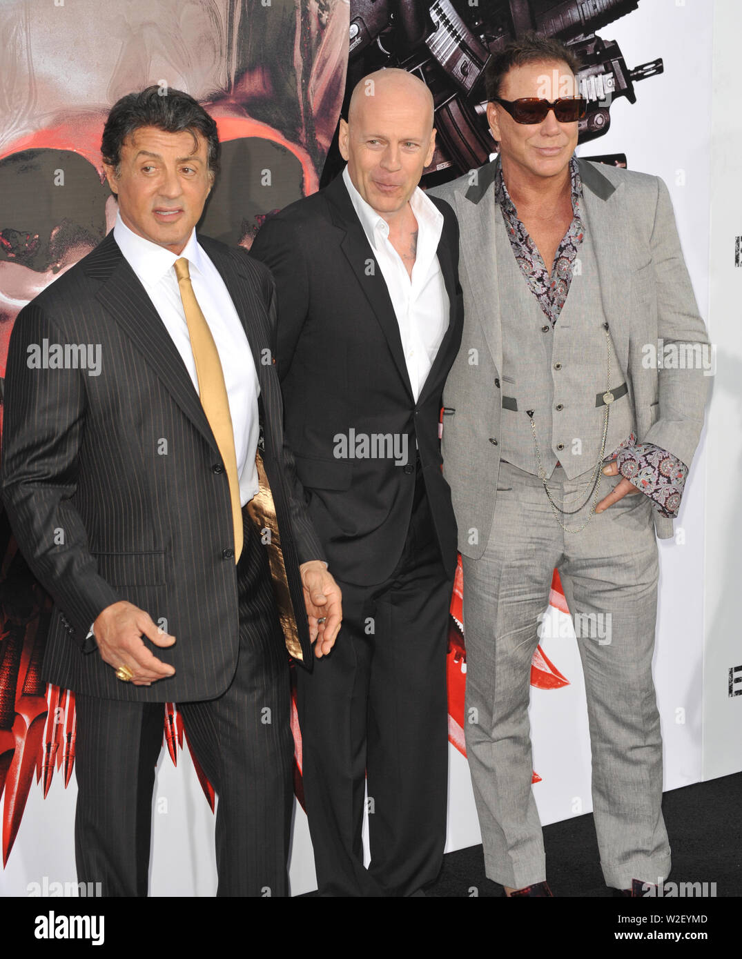 LOS ANGELES, CA. August 03, 2010: Sylvester Stallone (left), Bruce ...