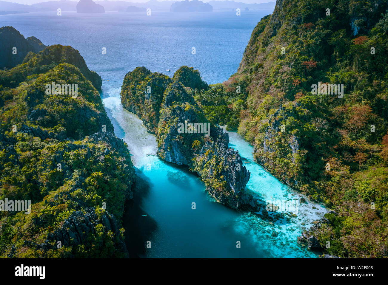 Aerial drone view of entrance to Big and Small Lagoon surrounded by ...