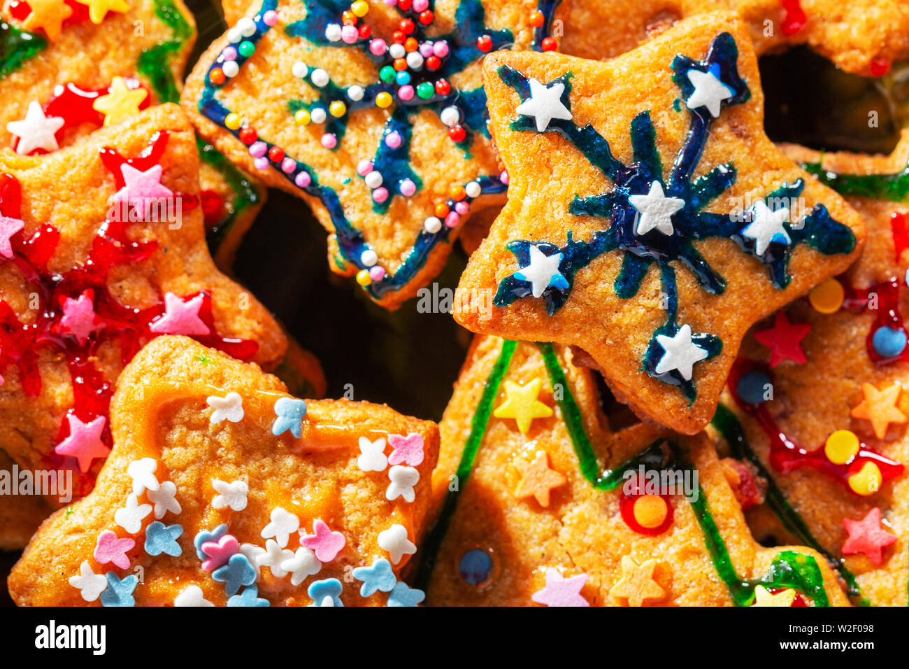 Traditional decorated Christmas cookies close-up, top view Stock Photo ...