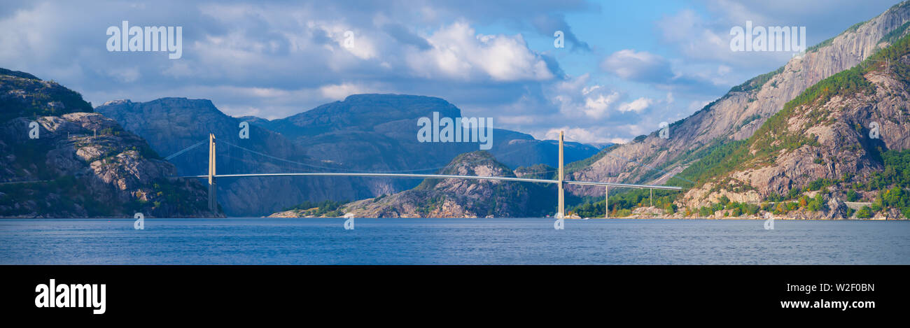 Lysefjord suspension bridge over the Lysefjord. Construction on the 639 ...