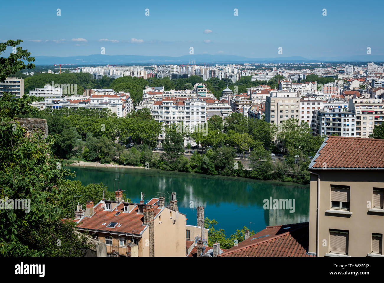 View of the city centre from La Croix-Rousse district, Lyon, France ...