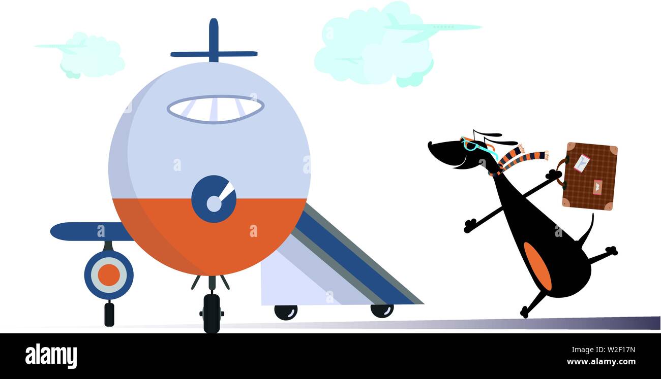 Cartoon dog in the airport illustration. Scurrying dachshund trying ...