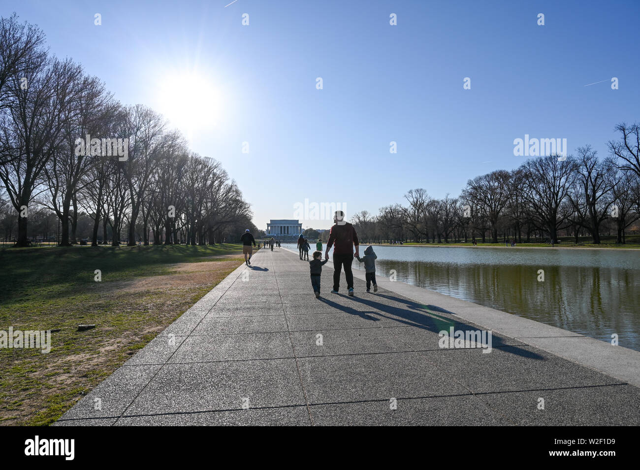 Tourists approaching Lincoln Memorial during spring 2019 in Washington ...