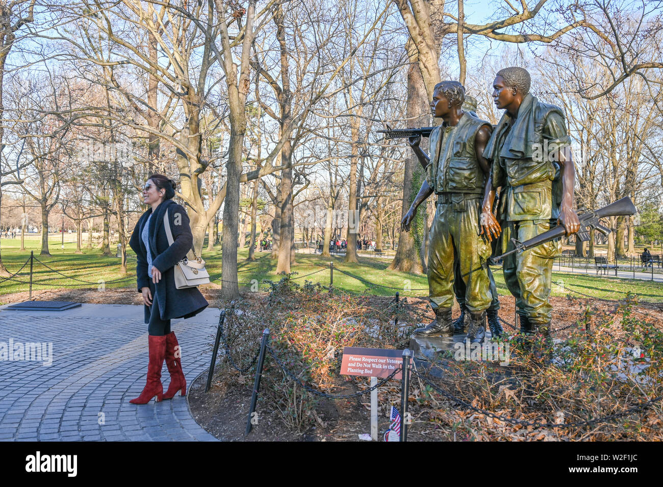 The bronze sculpture The Three Servicemen is part of the Vietnam Veterans Memorial in Washington ...