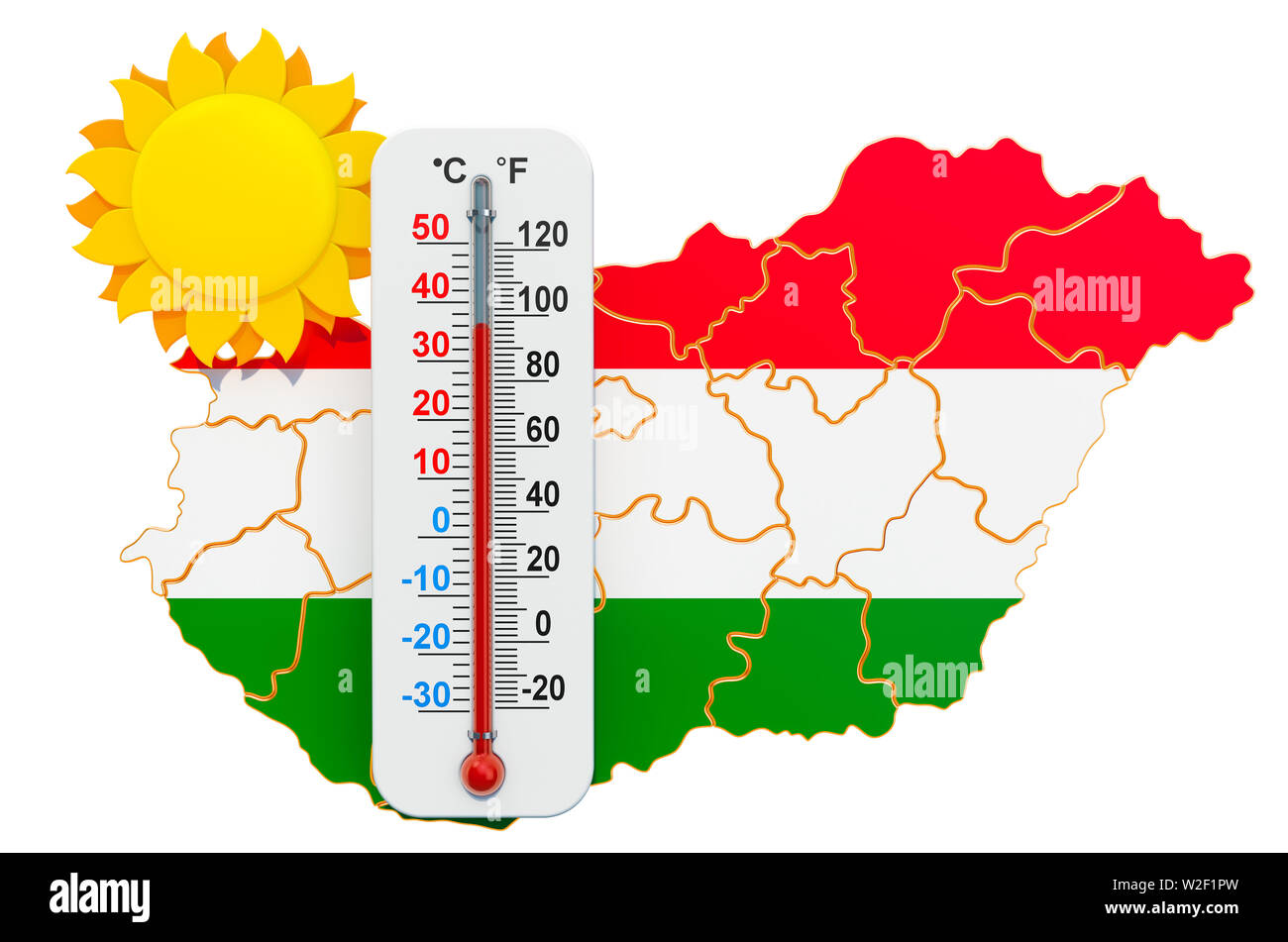 Heat in Hungary concept. 3D rendering isolated on white background ...