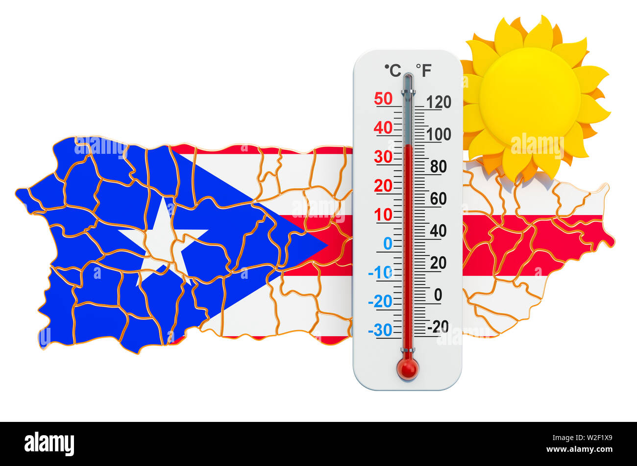 Heat in Puerto Rico concept. 3D rendering isolated on white background ...