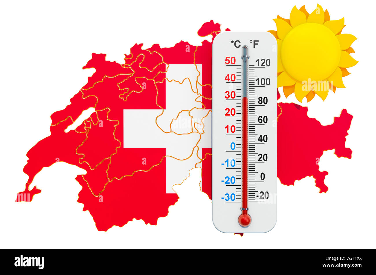 Heat in Switzerland concept. 3D rendering isolated on white background ...