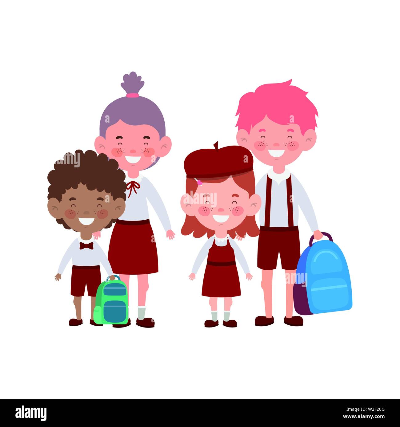 group of students standing smiling on white background Stock Vector ...