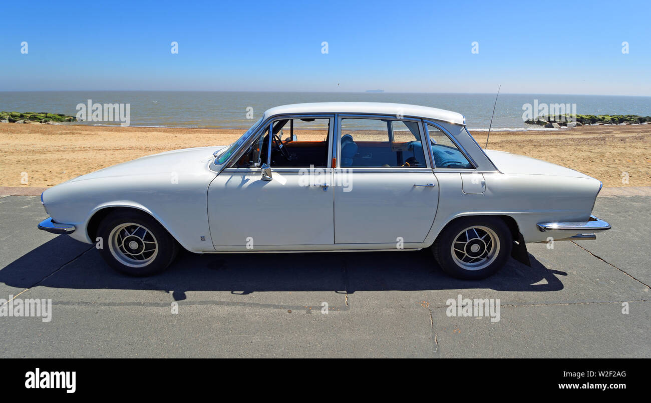 Classic White Rover 2000 Motor Car Parked on Seafront Promenade Stock ...
